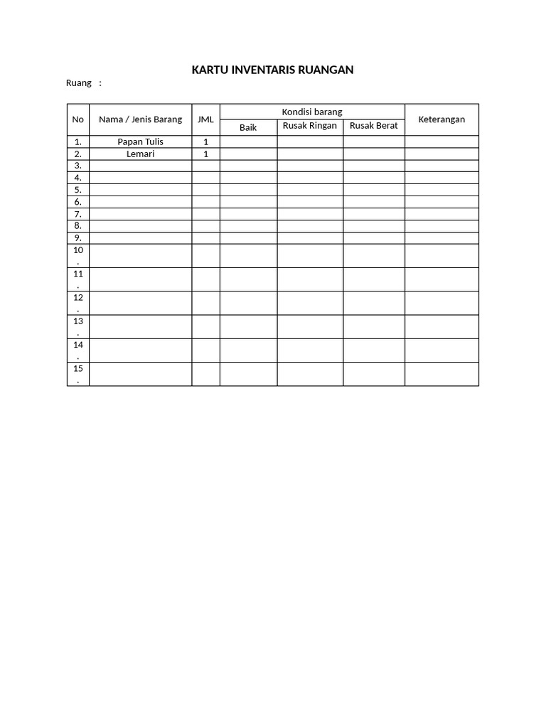KARTU INVENTARIS RUANGAN | PDF