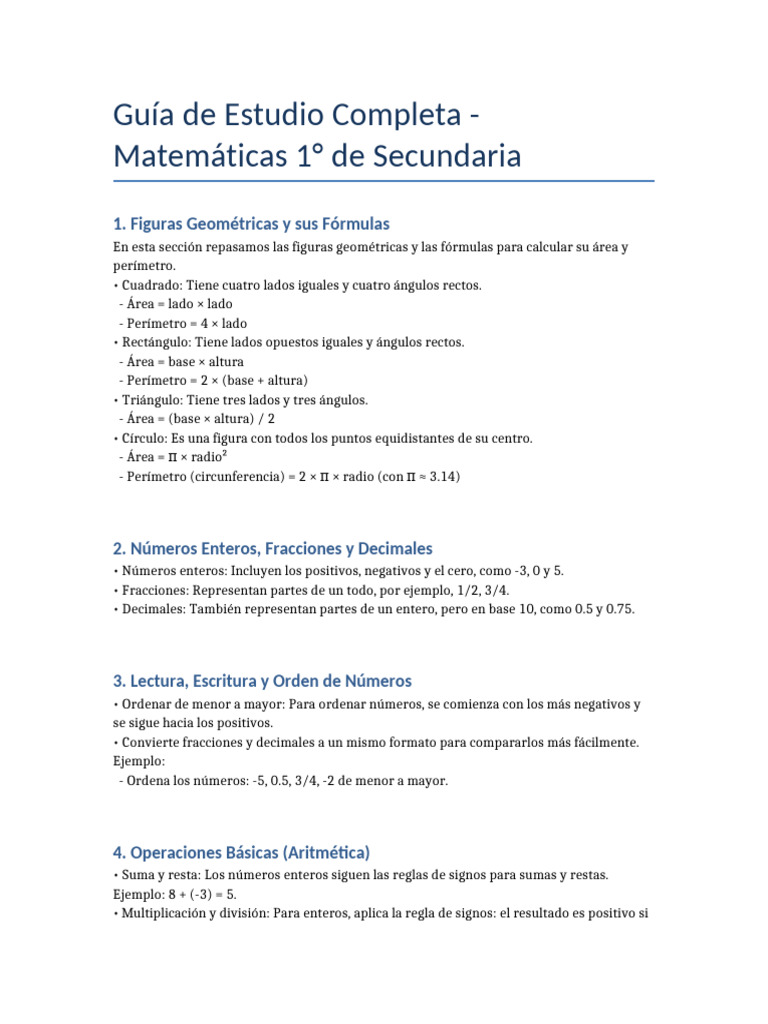 Guia Estudio Completa Matematicas 1ro Secundaria | PDF