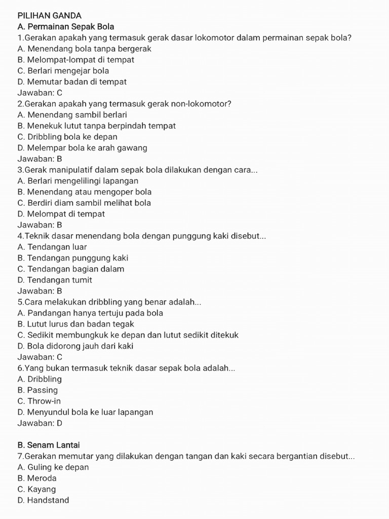 PJOK 6SD SoaL&Jawaban - 250507 - 125941 | PDF