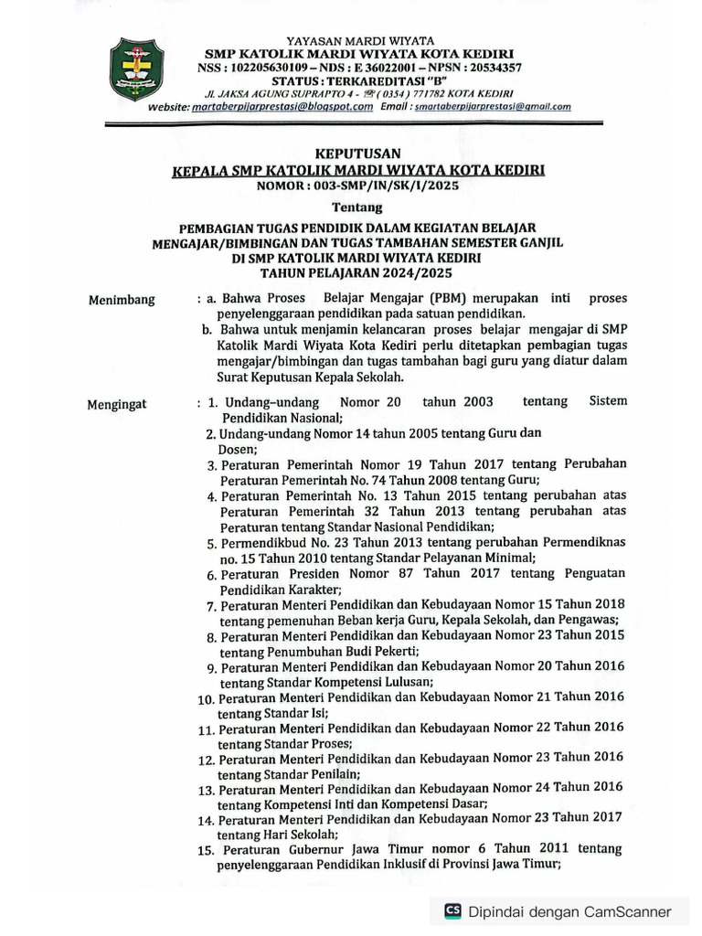 SK Pembagian Tugas Genap 24-25 | PDF