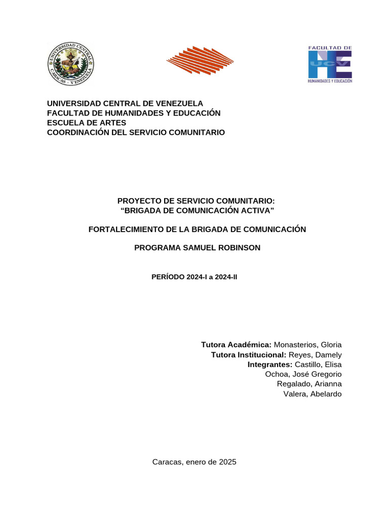 Proyecto Del Servicio Comunitario. Samuel Robinson Brigada Comunicacion ...