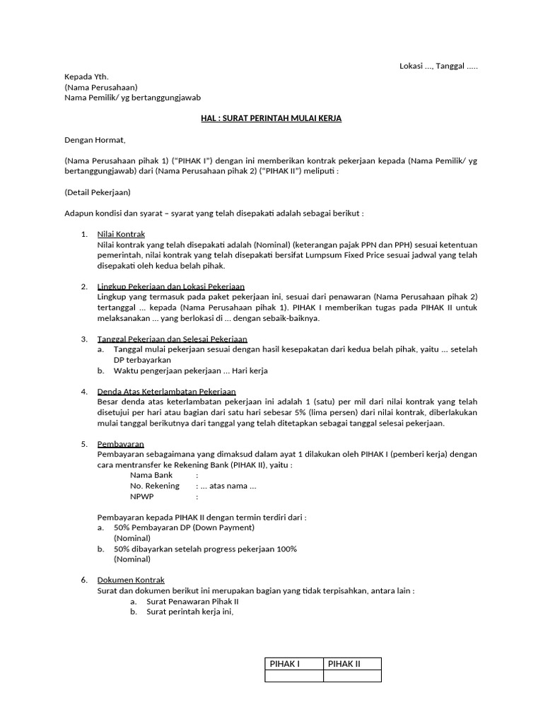 Surat Perintah Mulai Kerja | PDF