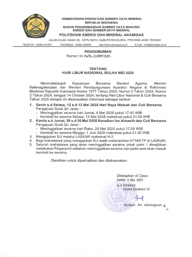 DL.10 65 Pm Hari Libur Nasional Bulan Mei 2025 | PDF