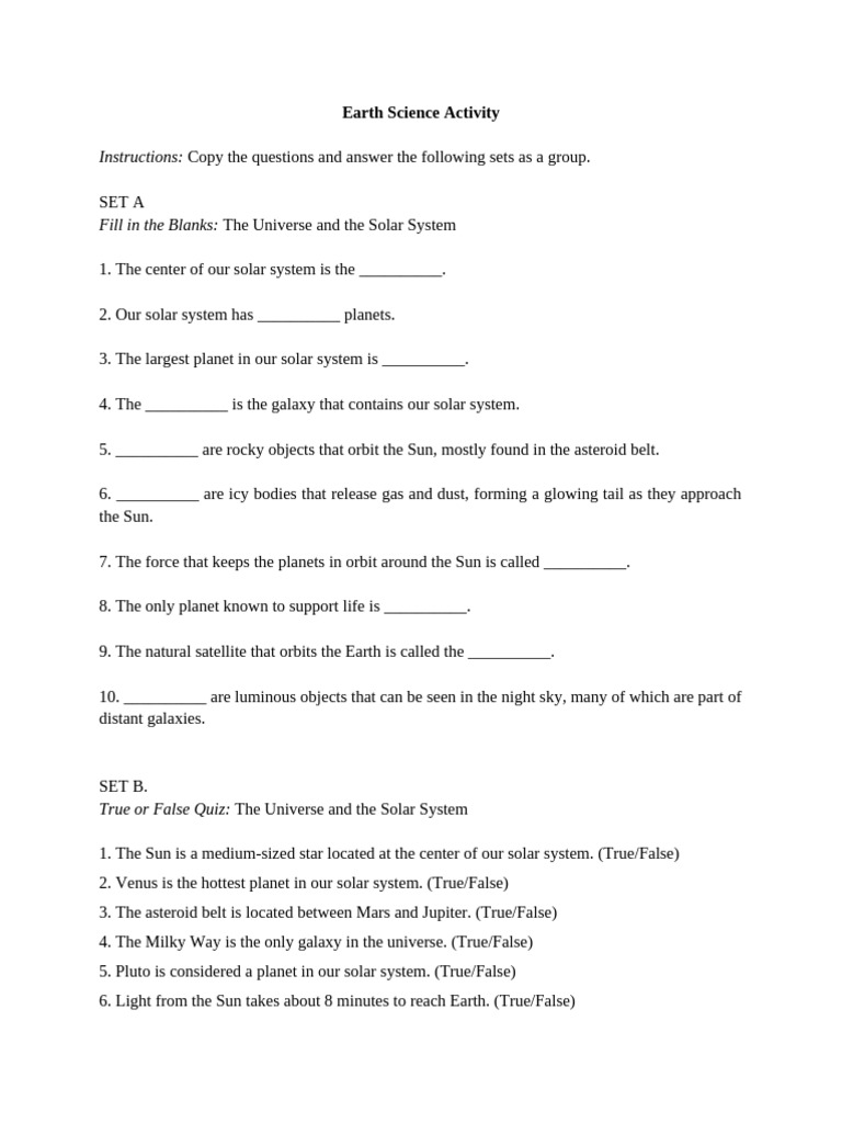 Earth Science July 19 Activity | PDF