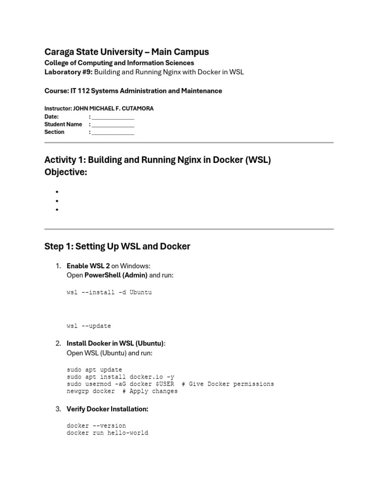 WSL Docker NGINX Activity 9 | PDF | Sudo | Utility Software