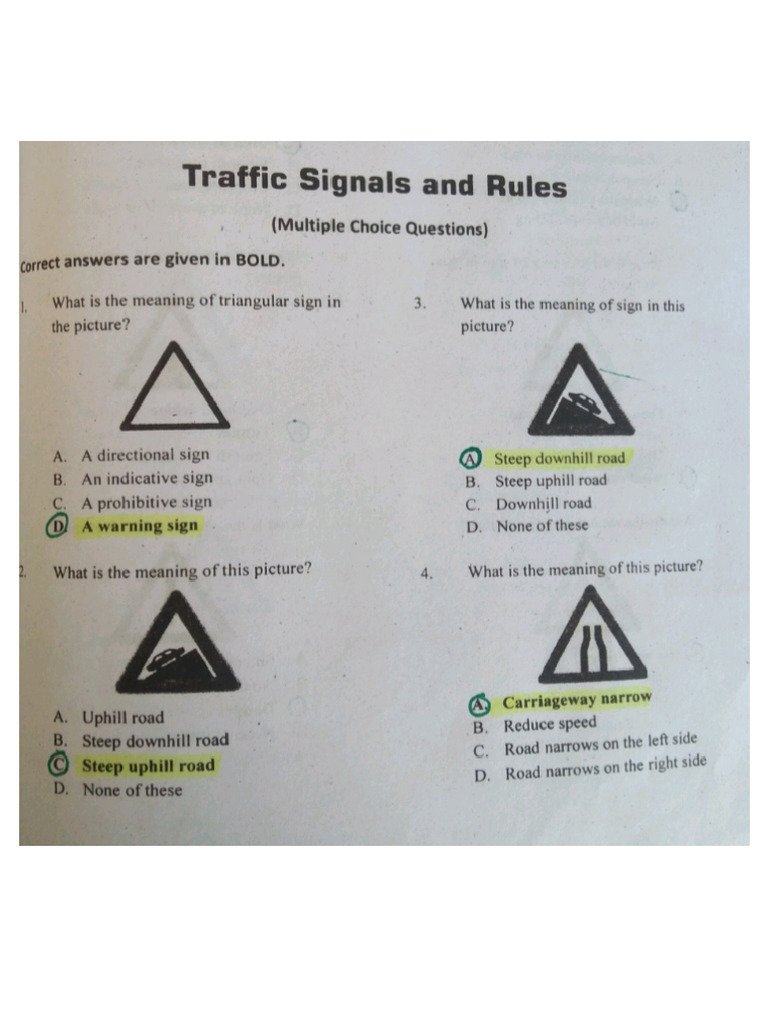 Driving+ Road Safety Mcqs | PDF