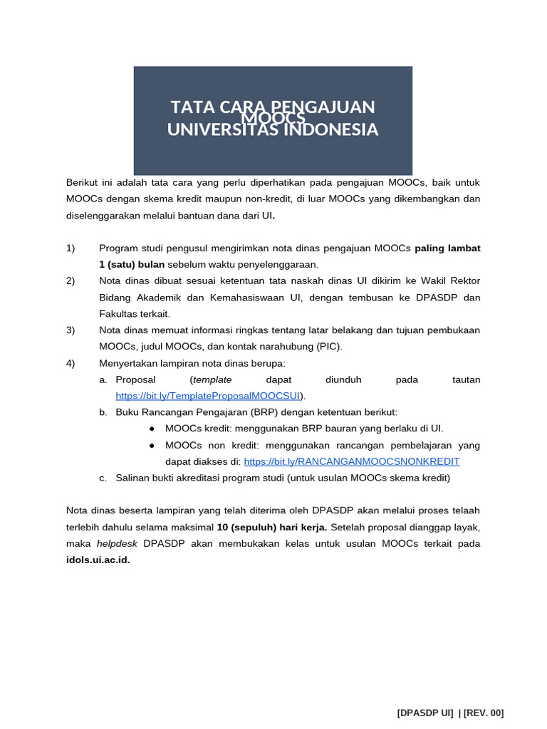 Tata Cara Pengajuan Moocs Ui (Non Bantuan Dana Ui) | PDF