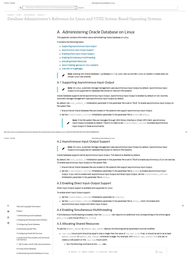 Administering Oracle Database On Linux Pdf Operating System Linux