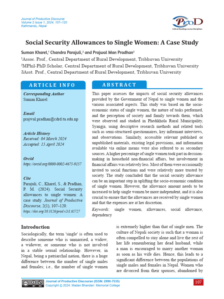Social Security for Single Women in Nepal | PDF | Literacy | Household