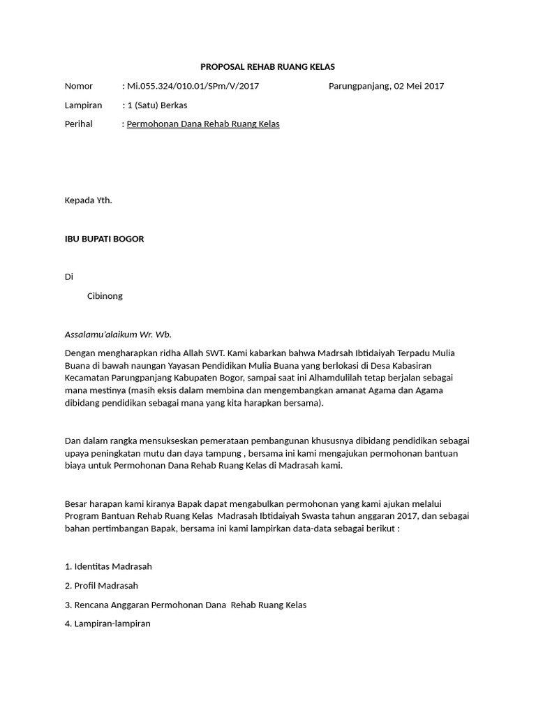 Contoh Proposal Rehab Ruang Kelas | PDF