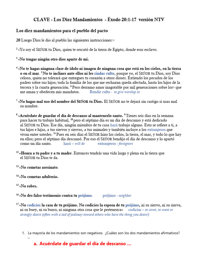Clave - Los Diez Mandamientos - y Los Mandatos Informales | PDF | Diez ...