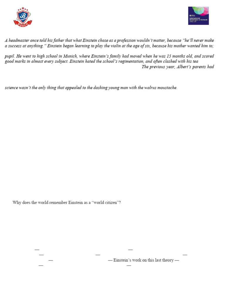 A Truly Beautiful Mind Worksheet | PDF | Albert Einstein