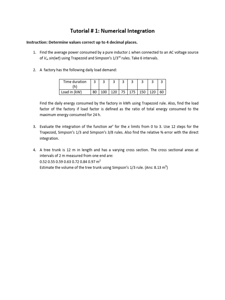 Tutorial 1 Numerical Integration | PDF
