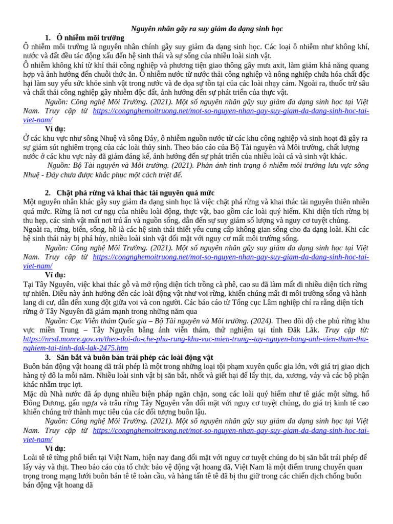 6.nguyên Nhân Gây Ra Suy Giảm Đa Dạng Sinh Học | PDF