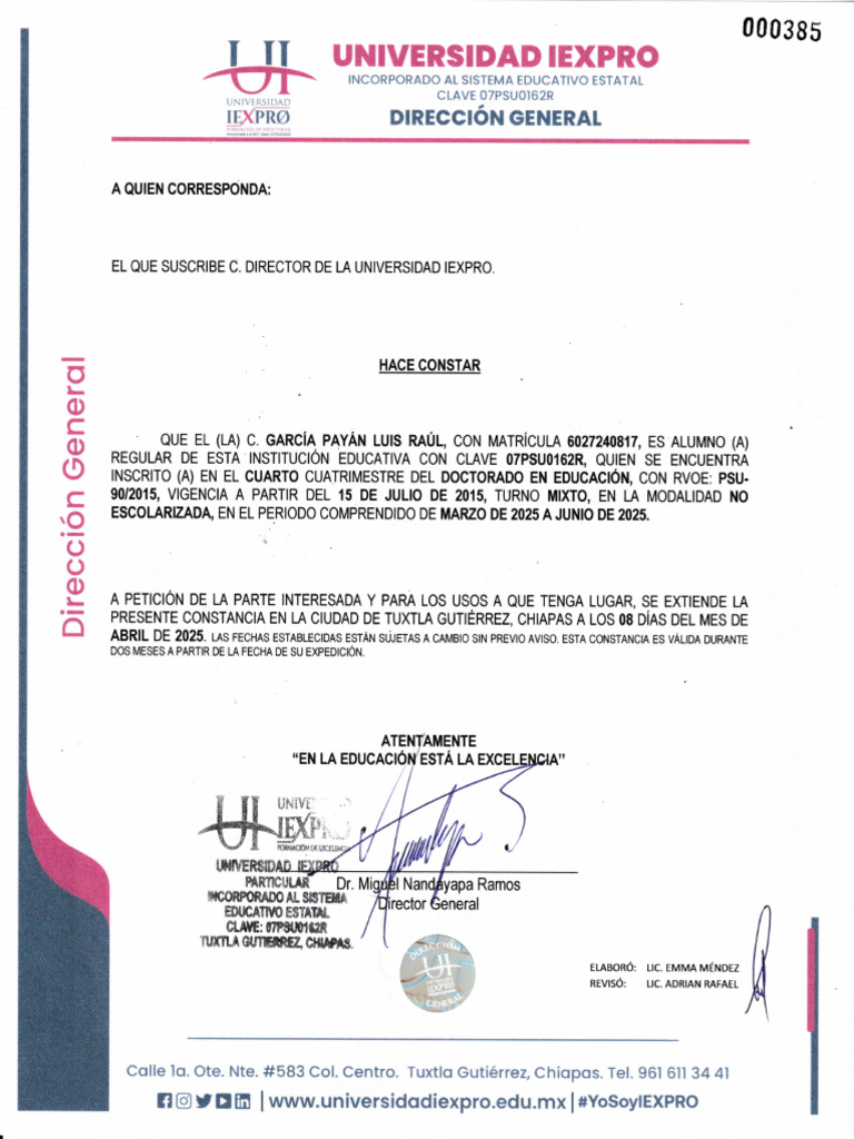 Luis Raúl García Payán Constancia | PDF