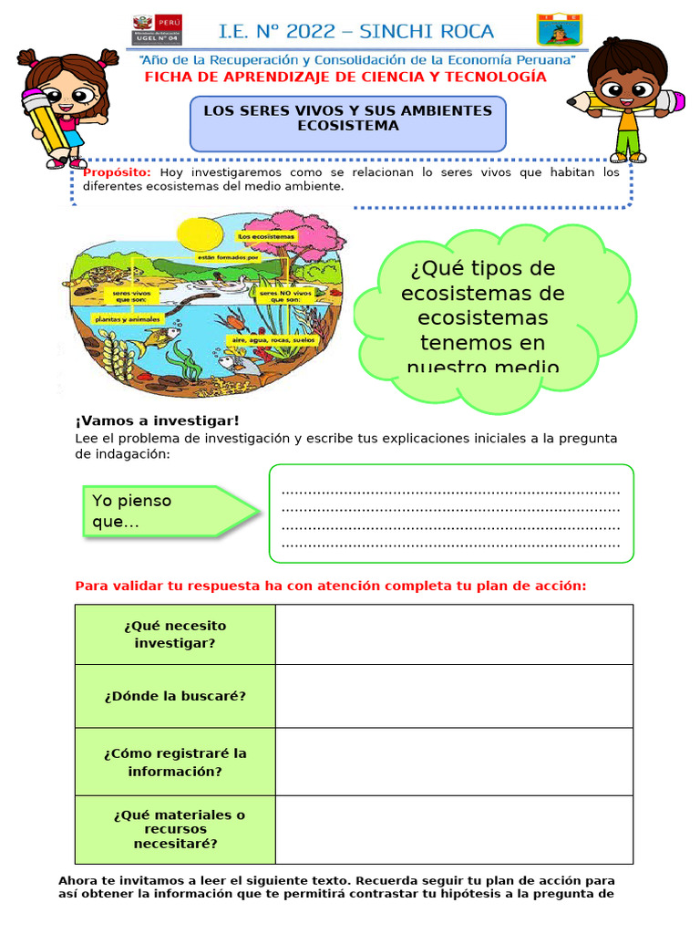 Ficha Cyt Los Seres Vivos y Sus Ecosistemas Viernes 11 de Abril | PDF | Ecosistema | Suelo