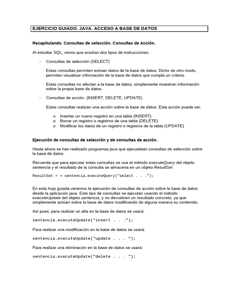 46 Java Acceso BD Altas | PDF | SQL | Bases de datos
