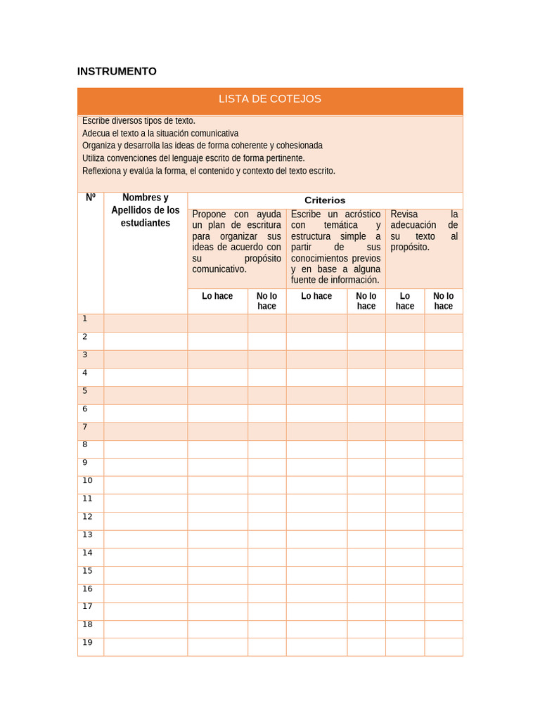 Lista de Cotejos para Escritura Efectiva | PDF