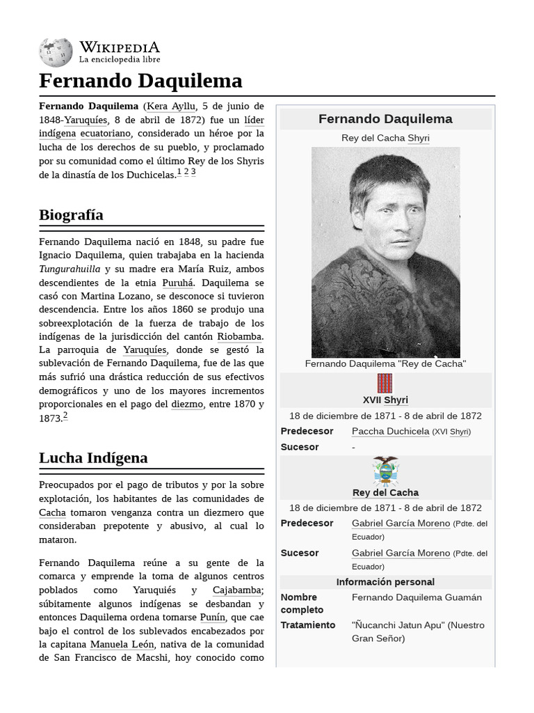 Biografía de Fernando Daquilema | PDF | Ecuador | Gente indígena