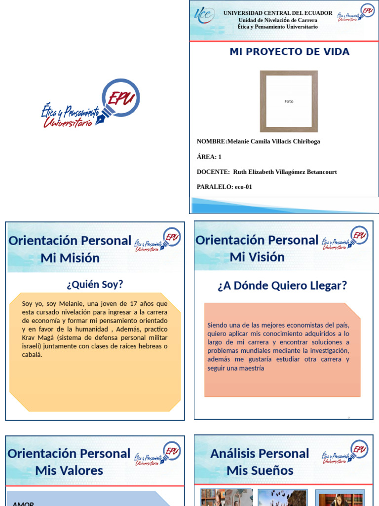 Proyecto de Vida de Melanie Villacis | PDF | Economista