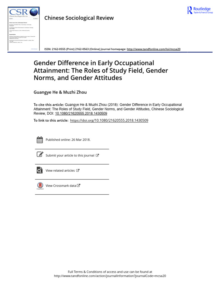 Gender Difference in Early Occupational Attainment The Roles of Study ...
