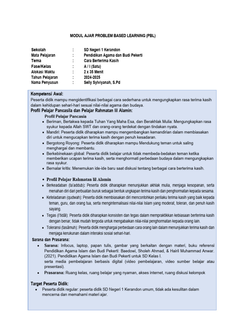 MODUL AJAR PROBLEM BASED LEARNING peerteaching | PDF