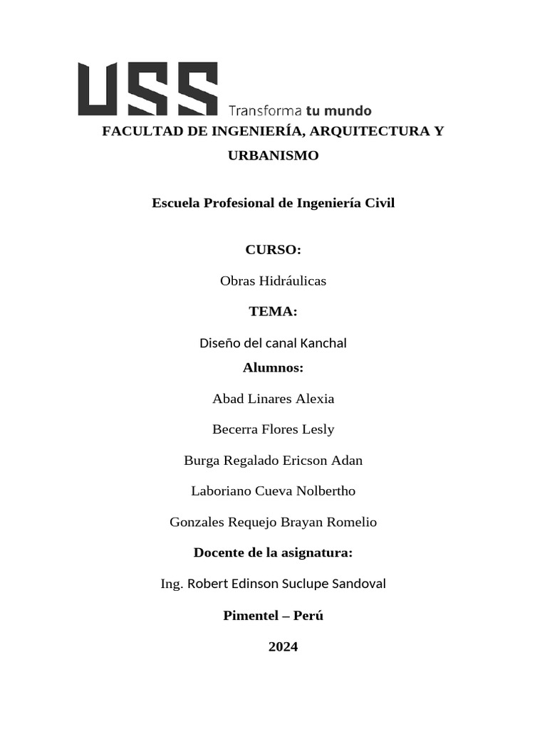 Diseño del Canal Kanchal: Proyecto Hidráulico | PDF | Hormigón | Cemento