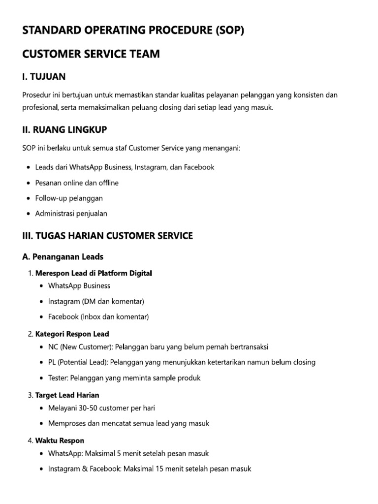 Standard Operating Procedure (Sop) | PDF