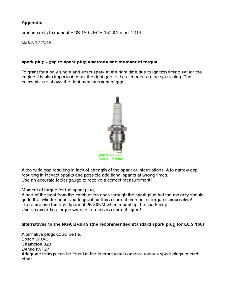 Appendix Manual EOS 150 150ICI Mod 2019 | PDF | Carburetor | Engines