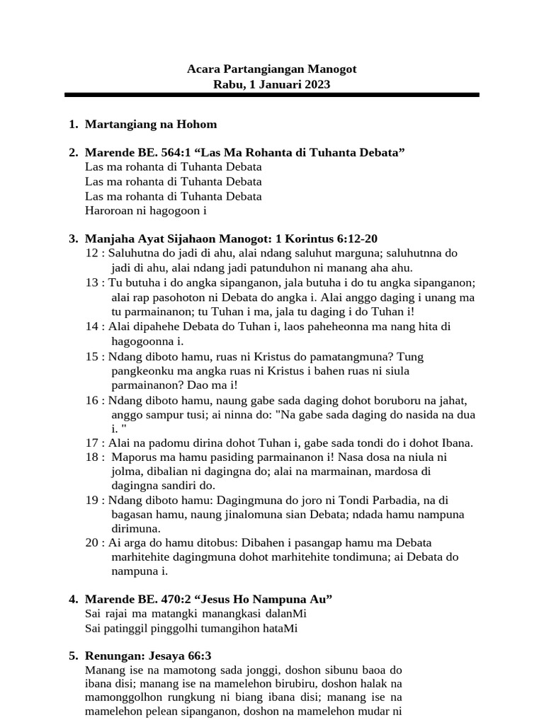 Acara Partangiangan Manogot 2023 | PDF