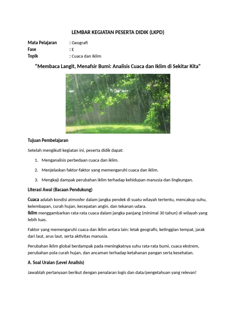 LKPD Cuaca Dan Iklim (Siswa) | PDF