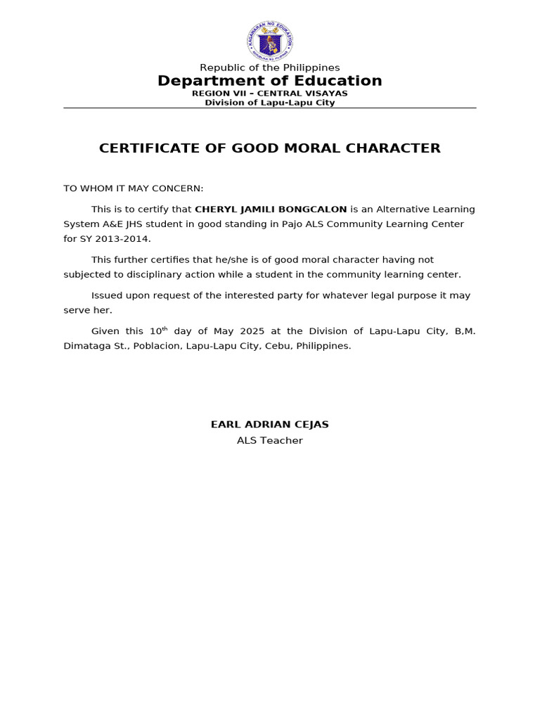 Good Moral ALS | PDF