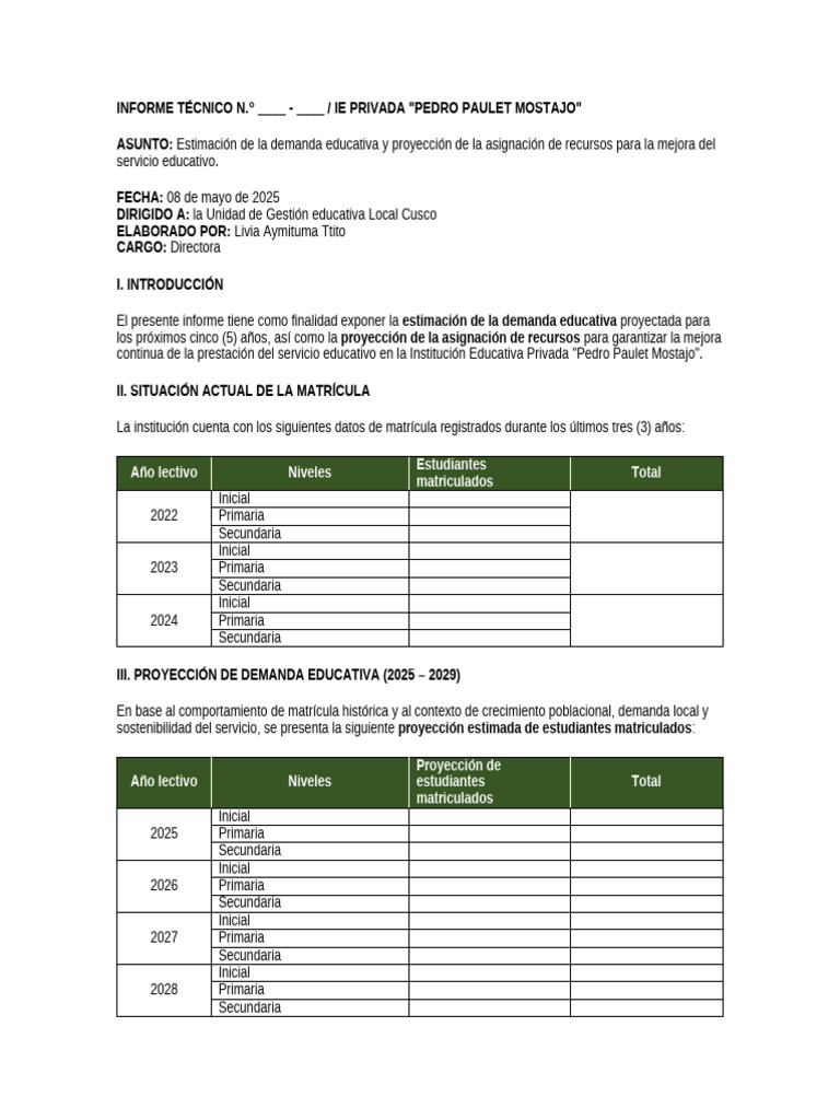 INFORME TÉCNICO Ugel | PDF