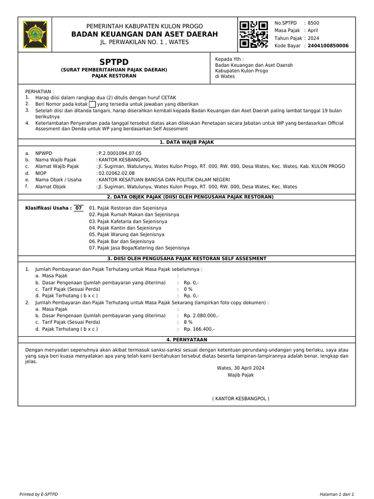 SPTPD: Badan Keuangan Dan Aset Daerah | PDF