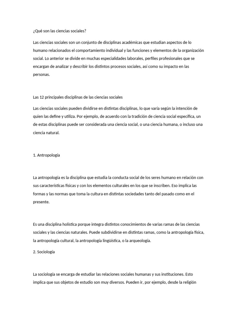 Principales disciplinas de ciencias sociales | PDF | Antropología ...