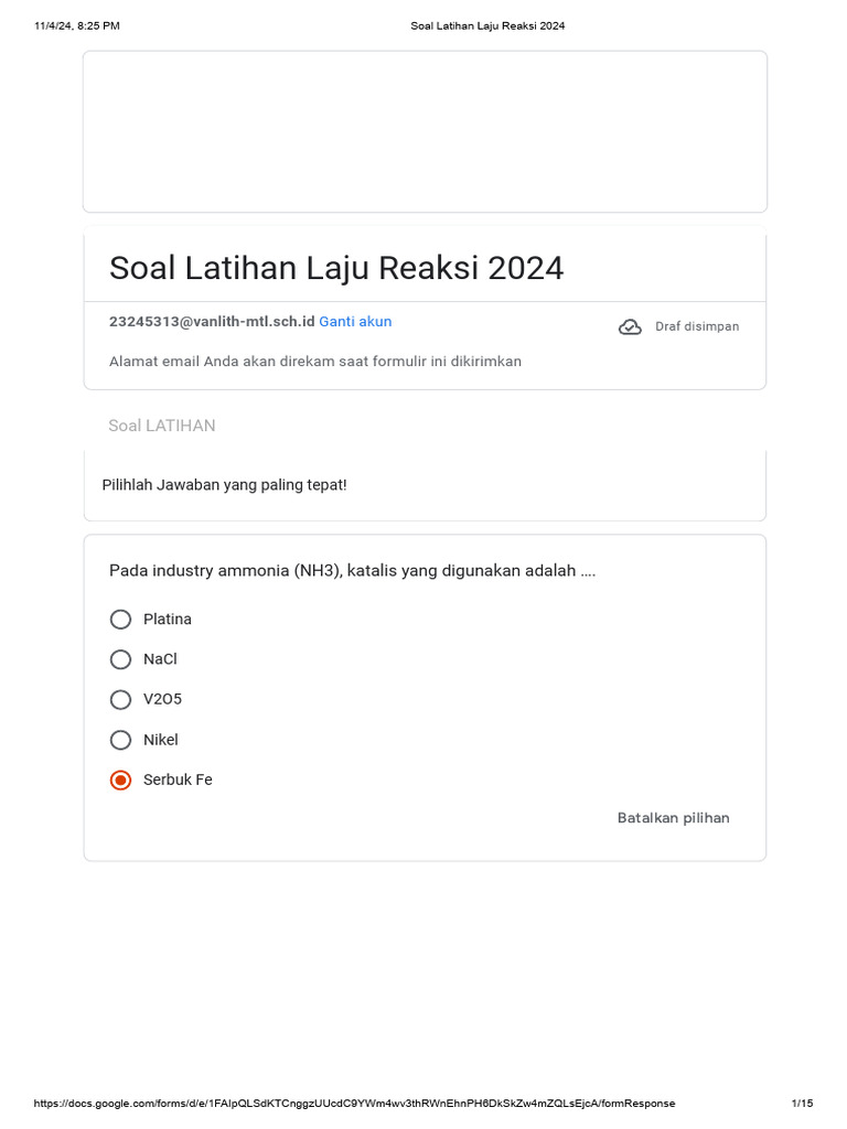 Soal Latihan Laju Reaksi 2024 | PDF