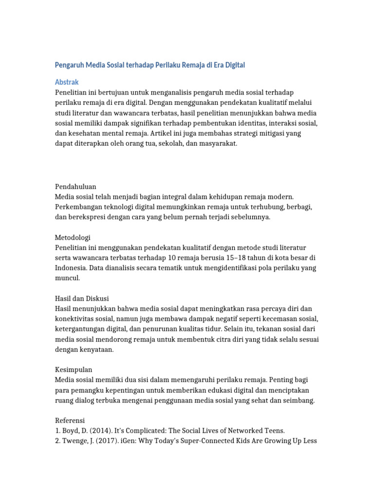 Research Paper Media Sosial Remaja | PDF