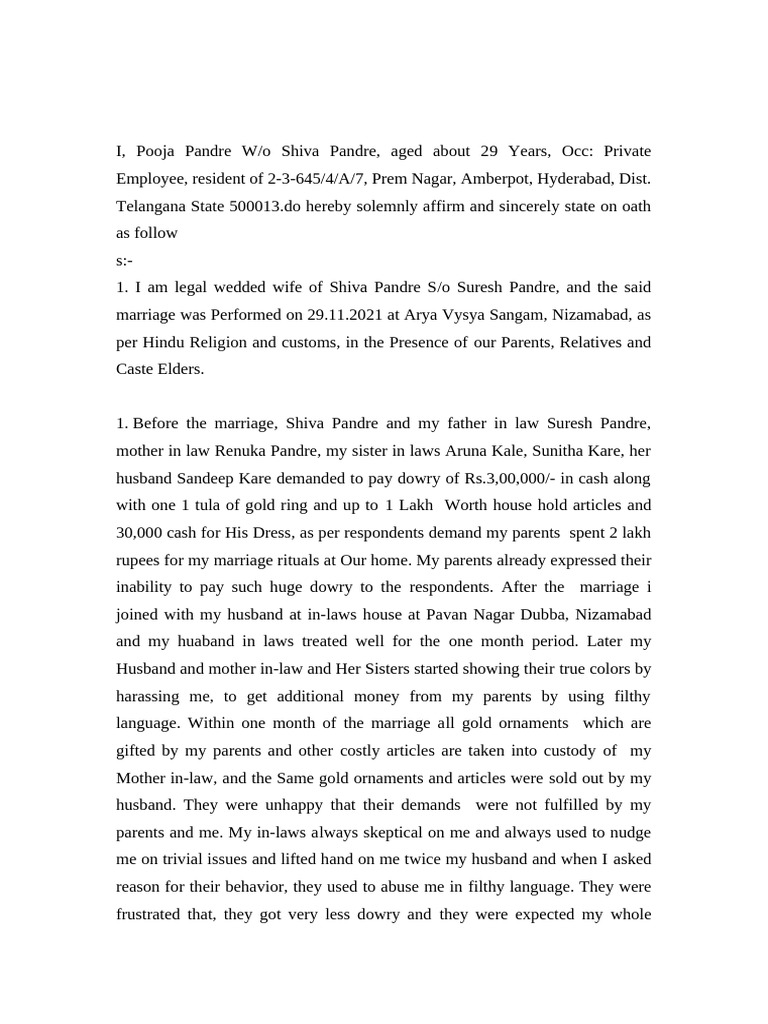 Exparte Evidence of Pooja | PDF | Loans | Marriage
