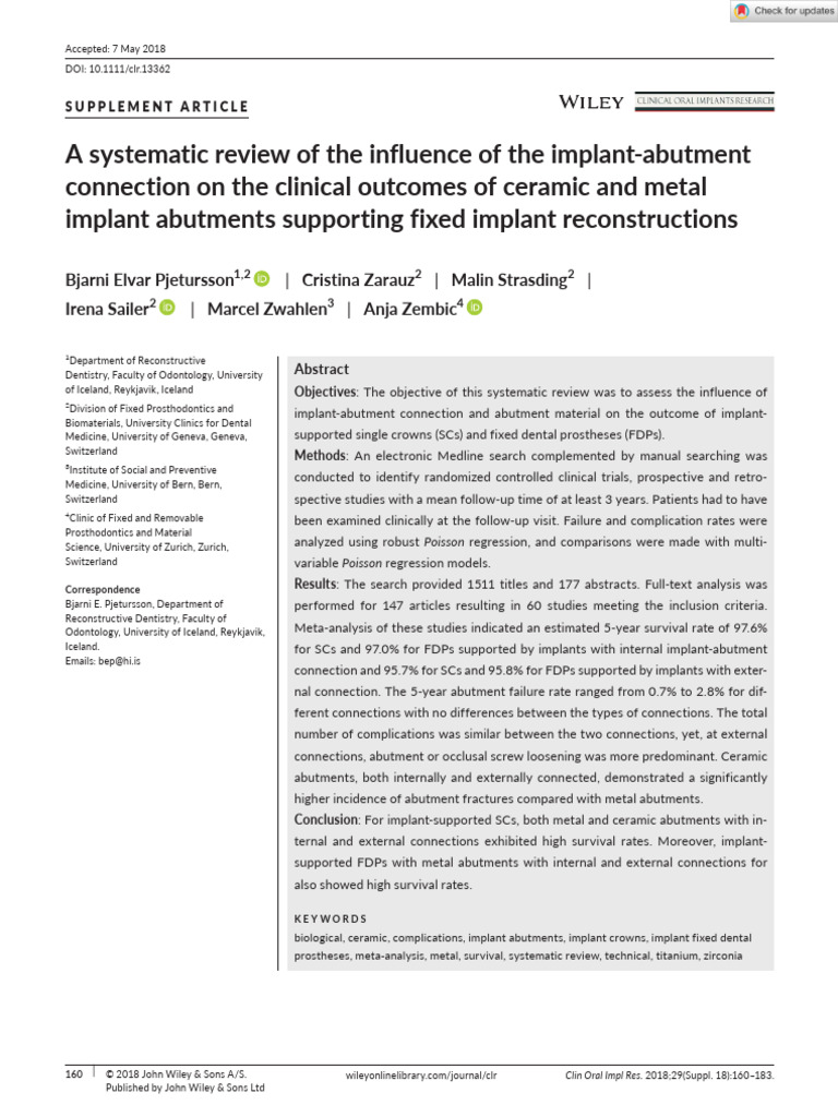 Clinical Oral Implants Res - 2018 - Pjetursson - A Systematic Review of The | PDF | Dental ...