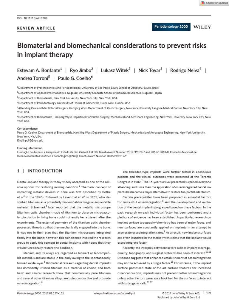 Biomaterial and Biomechanical Considerations To Prevent Risks in Implant Therapy | PDF | Dental ...