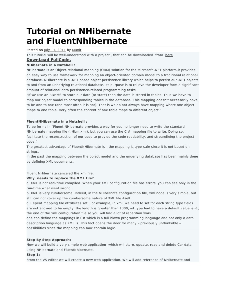 Tutorial On NHibernate and FluentNhibernate | PDF | Application ...