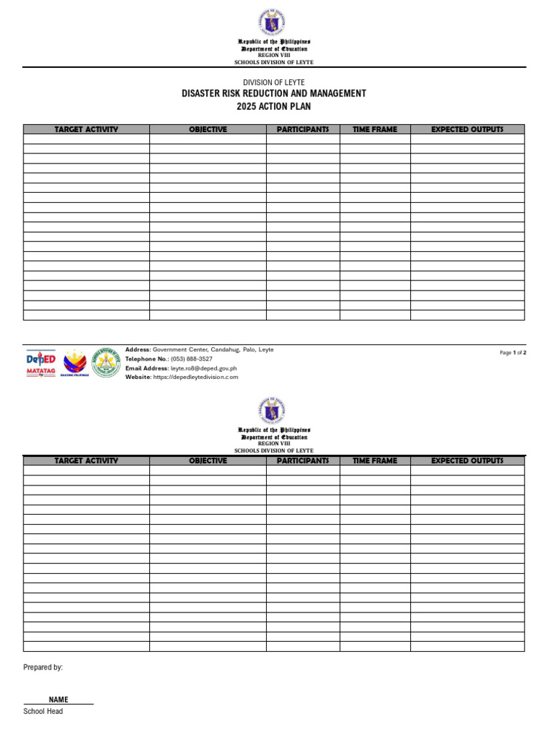 DRRM Action Plan Template - 2025 - 2026 | PDF