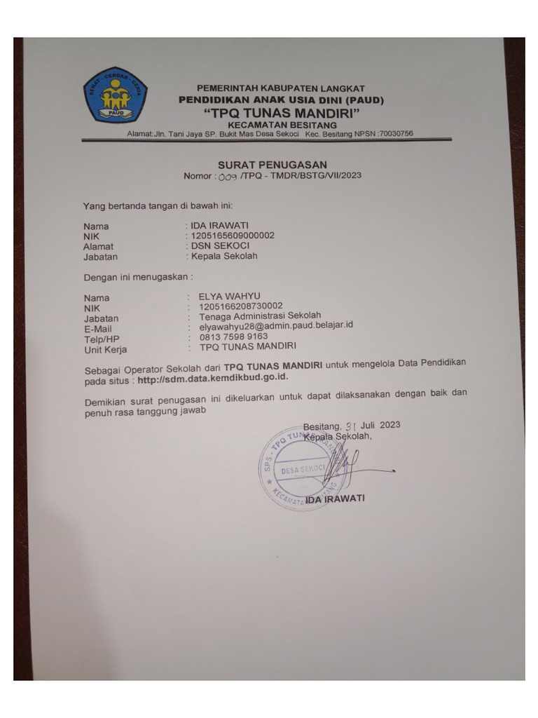 Sk Sdm Tunas Mandiri | PDF