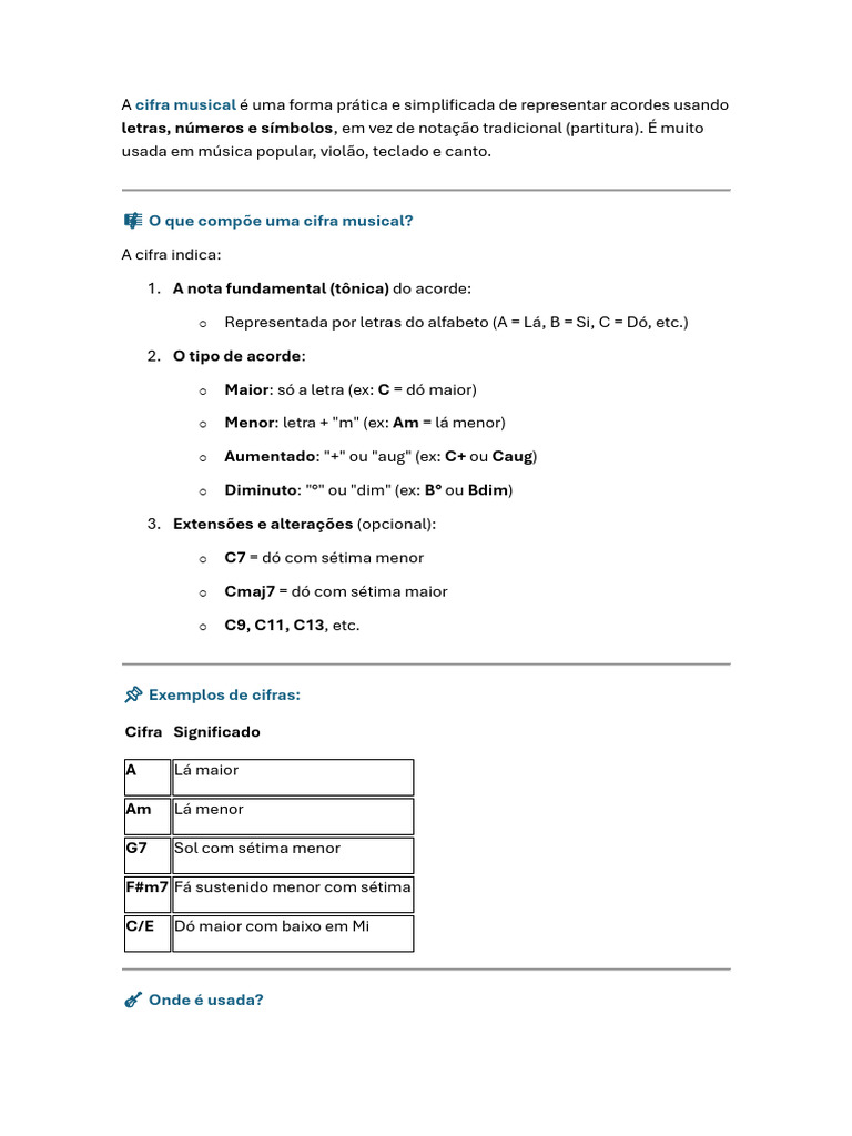 O que é Cifra Musical? | PDF