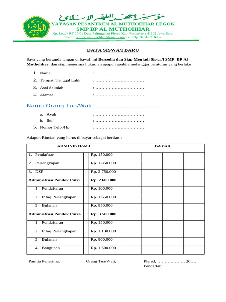 Data Siswa Baru Rincian Pdf