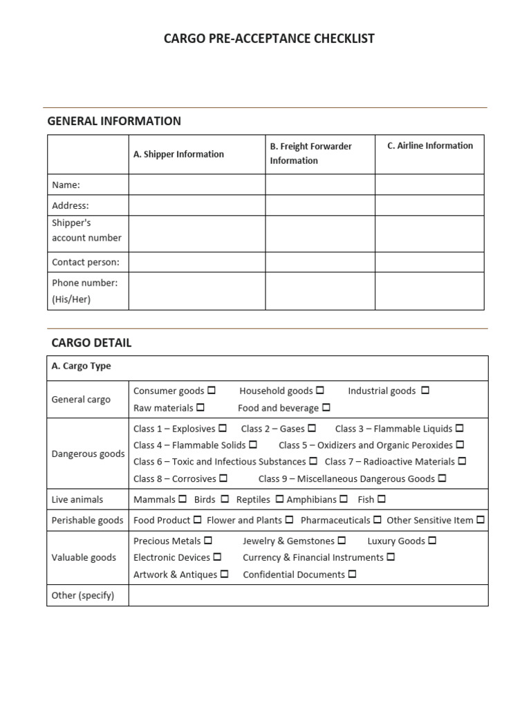 Cargo Pre-Acceptance Checklist | PDF | Dangerous Goods | Cargo