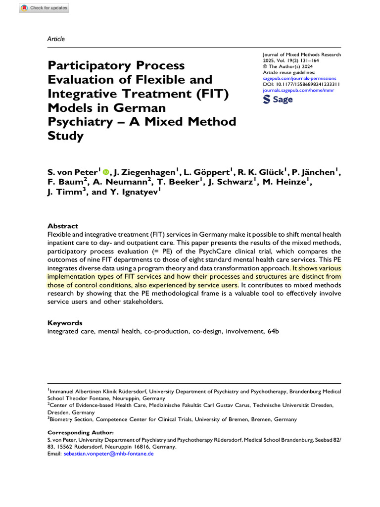 Evaluation of FIT Models in German Psychiatry | PDF | Methodology ...