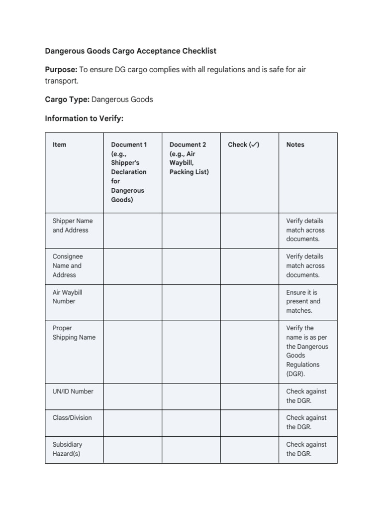 Dangerous Goods Cargo Acceptance Checklist | PDF | Dangerous Goods