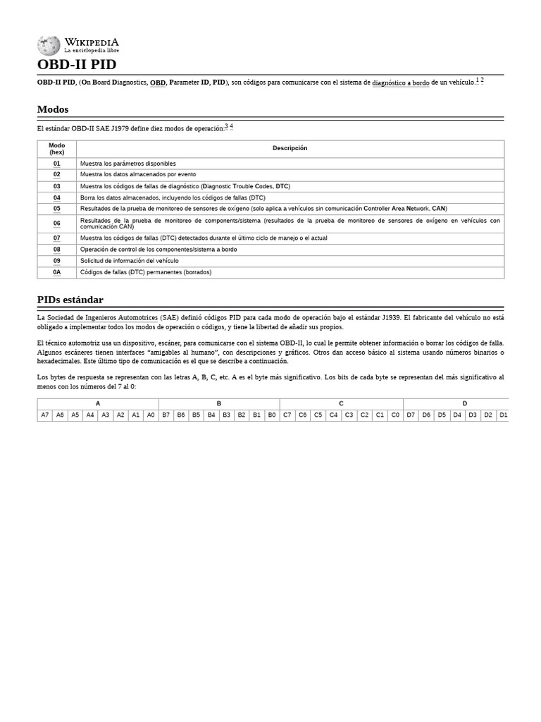 Códigos OBD-II y Parámetros PID | PDF