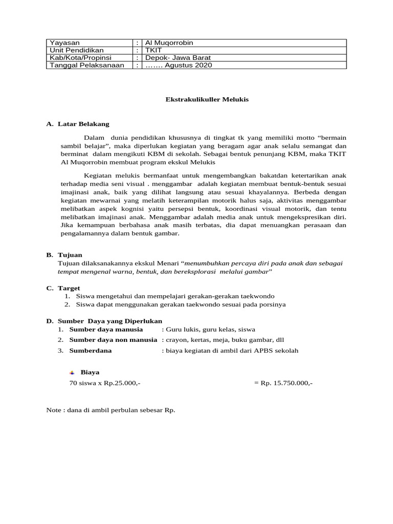 Contoh Program Ekskul Melukis | PDF